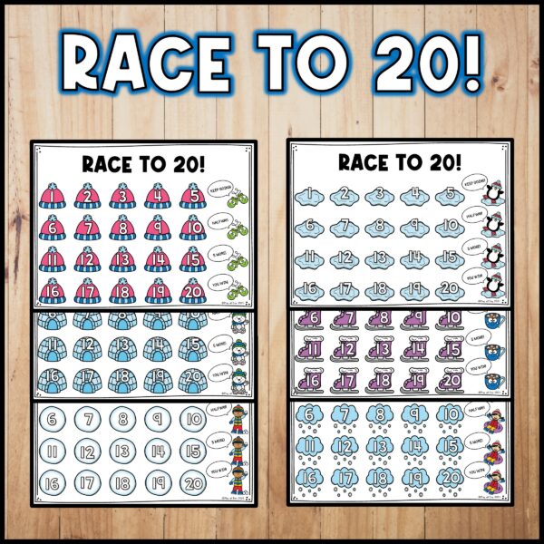 Winter Counting to 20 | Race to 20 Activity Mats | Made By Teachers