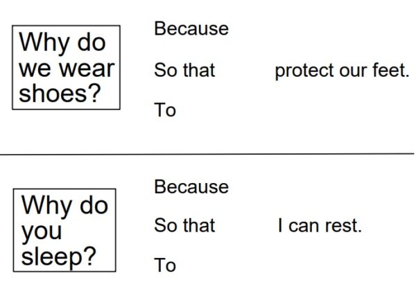 Why questions: Because, So that, To | Made By Teachers