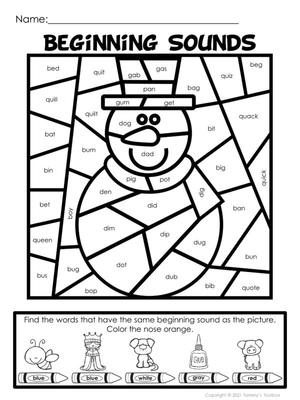 Phonemic Awareness Color by Code Winter Activities - Made By Teachers