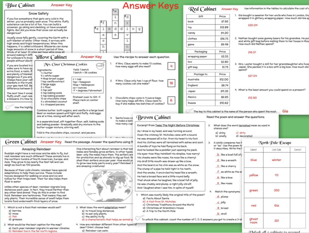 North Pole Christmas ESCAPE ROOM Gr 4 Reading & Math - Made By Teachers