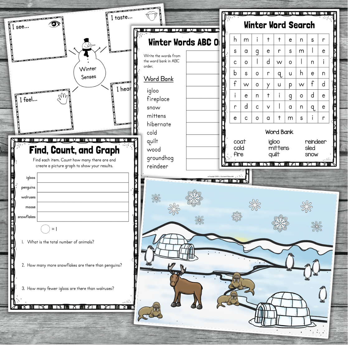 WINTER Write the Room Addition Graphs Long Vowels | Made By Teachers