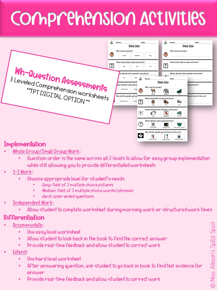 Dear Zoo Book Supports for Special Education - Made By Teachers