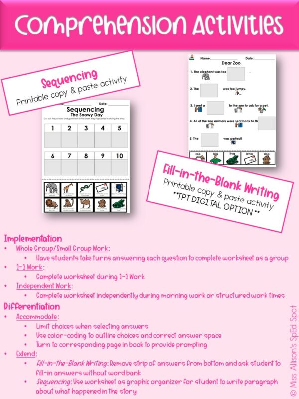 Dear Zoo Book Supports for Special Education - Made By Teachers