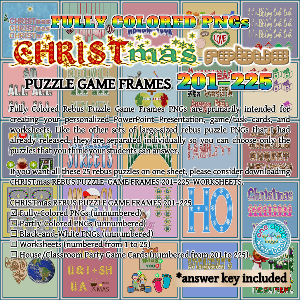 Fully Colored Rebus Puzzle Game Frames 151–250 PNGs - Made By Teachers