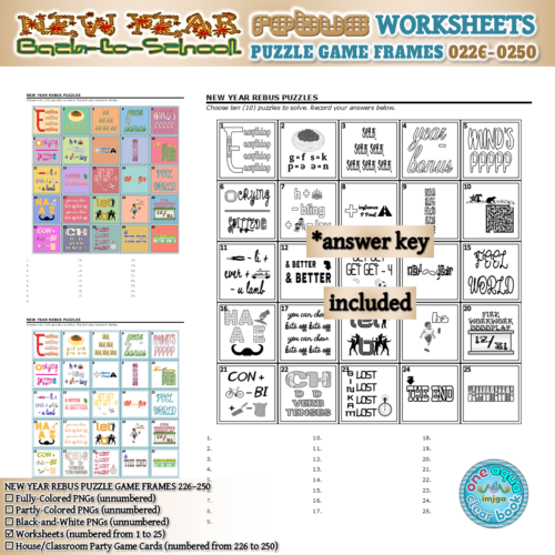 Black-and-White Rebus Puzzle Game Frames 101–125 PNGs | Made By Teachers