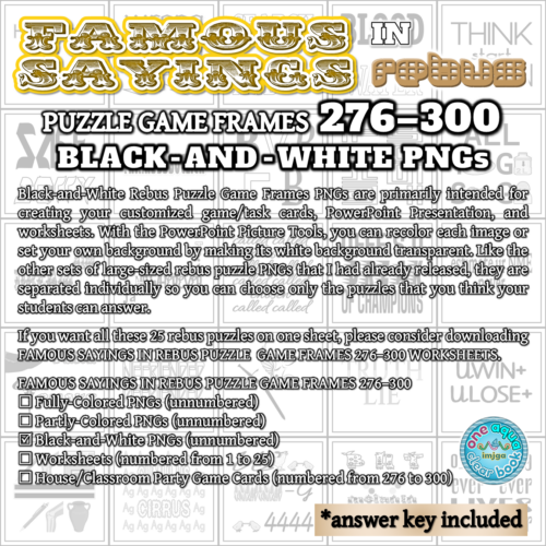 Black-&-White VALENTINE Rebuses 251–275 PNGs | Made By Teachers