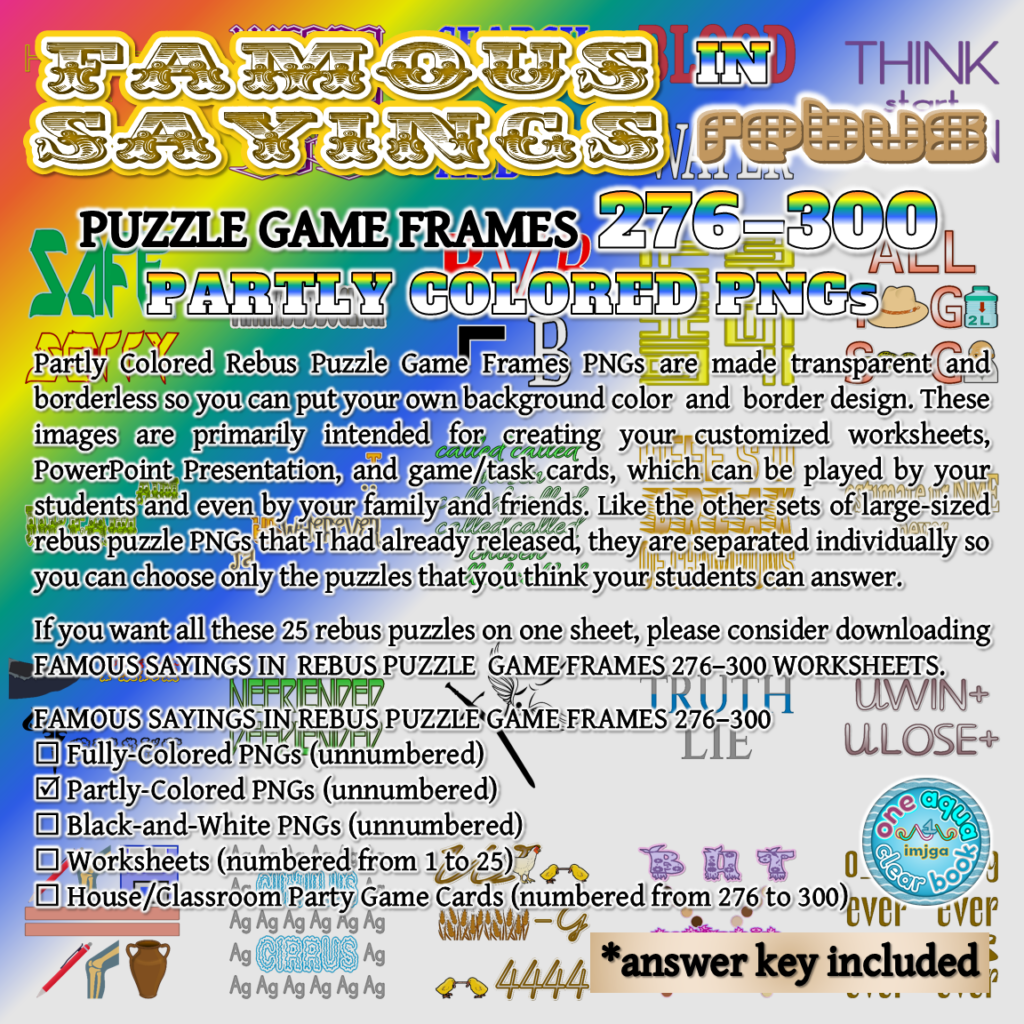 Partly Colored Rebus Puzzle Game Frames 1-100 PNGs - Made By Teachers