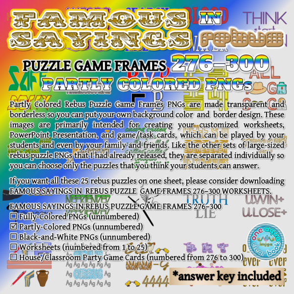 Partly Colored Rebus Puzzle Game Frames 1-100 PNGs - Made By Teachers