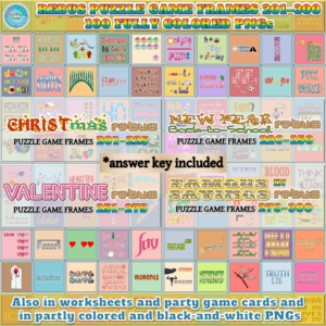 Fully Colored Rebus Puzzle Game Frames 101–125 PNGs - Made By Teachers