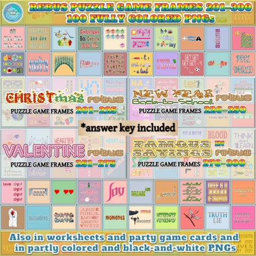 Fully Colored Rebus Puzzle Game Frames 101–125 PNGs - Made By Teachers
