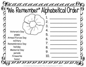 Veterans Day or Memorial Day Alphabetical Order - Made By Teachers