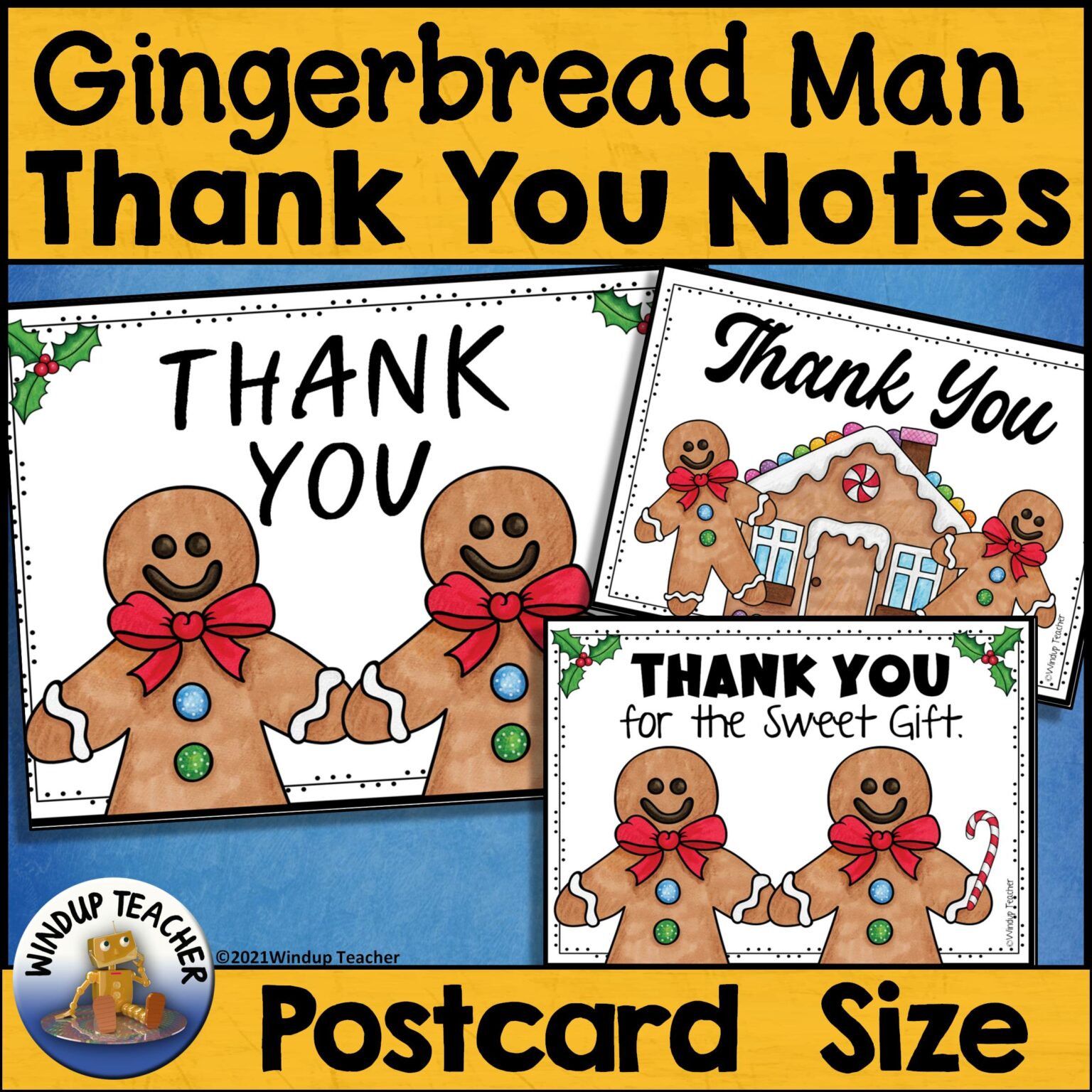 Gingerbread Man Thank You Postcards Partially Edit | Made By Teachers