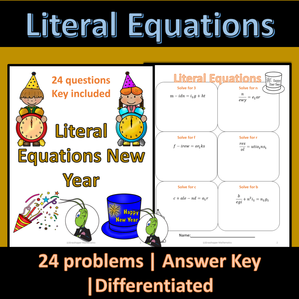 New Years Day Literal Equations | Made By Teachers