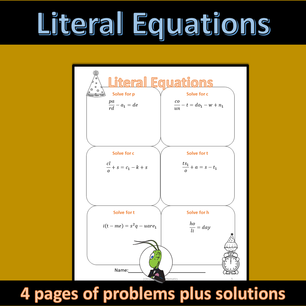 New Years Day Literal Equations | Made By Teachers
