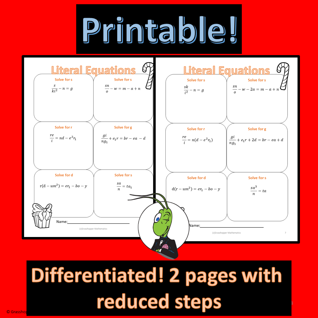 Christmas Literal Equations (Copy) | Made By Teachers