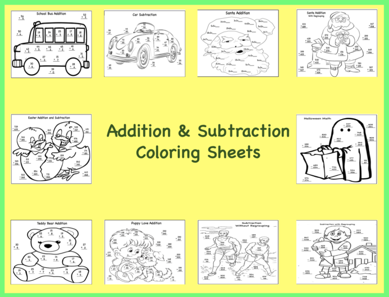 Addition And Subtraction Coloring Sheets Made By Teachers Addition And Subtraction Coloring Sheets Made By Teachers