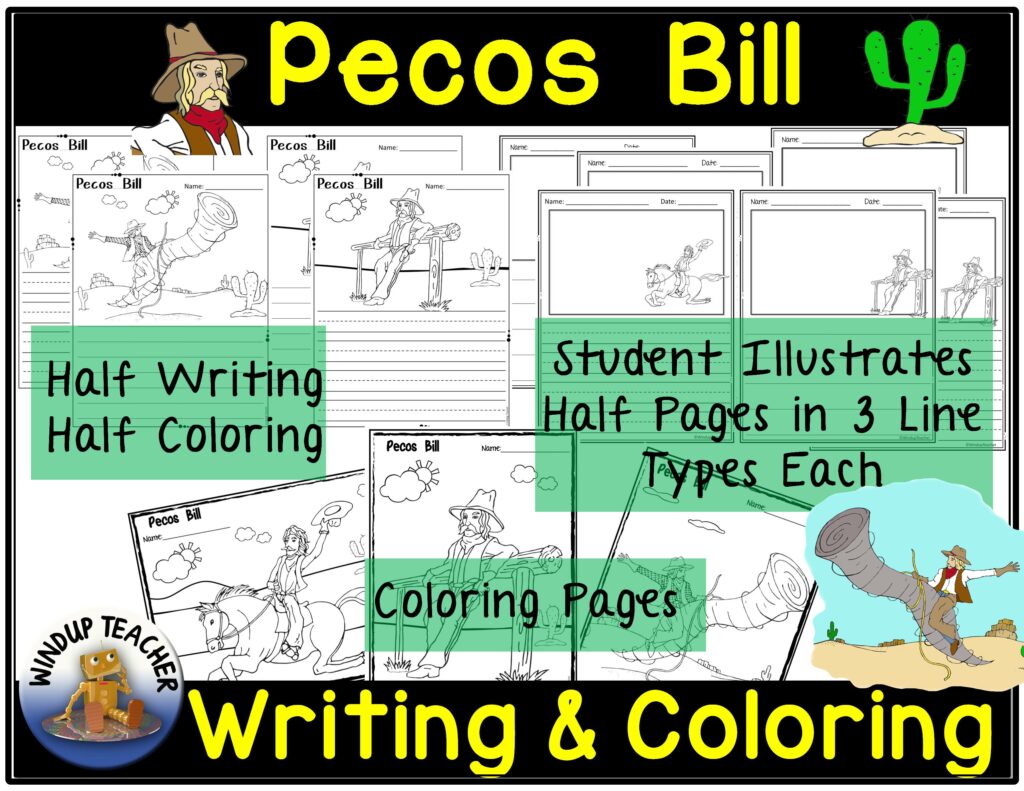 Pecos Bill Writing Paper and Coloring Pages - Made By Teachers
