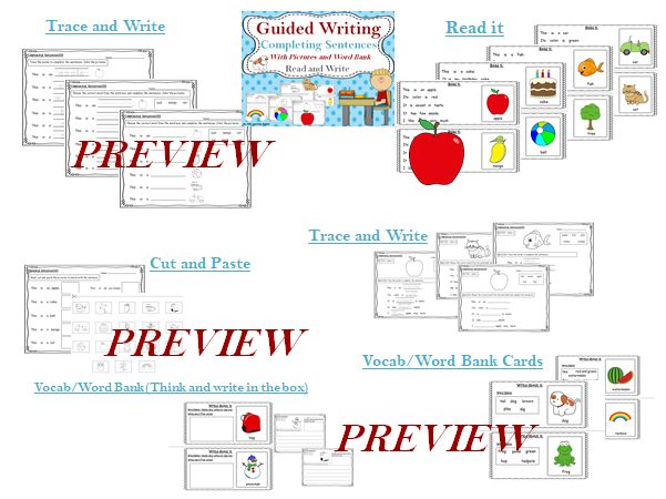Guided Completing Sentences(Pictures and Word Bank) | Made By Teachers