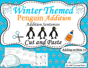 Winter Themed Penguin Addition Sentences-Cut Paste - Made By Teachers