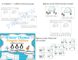 Winter Themed Penguin Addition Sentences-Cut Paste - Made By Teachers