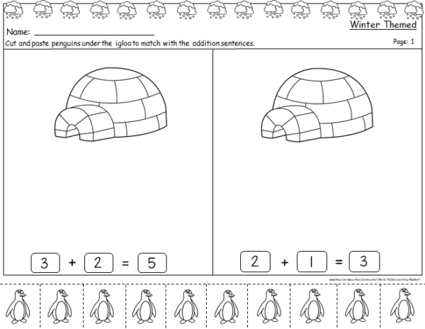 Winter Themed Penguin Addition Sentences-Cut Paste - Made By Teachers