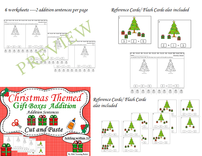 Christmas Gift Boxes Addition Sentences Cut Paste | Made By Teachers