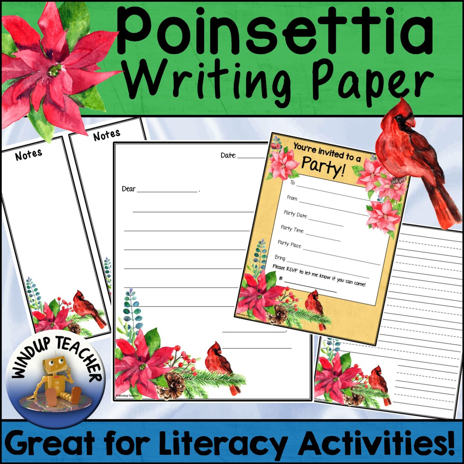 Poinsettia Writing Paper in Color | Made By Teachers