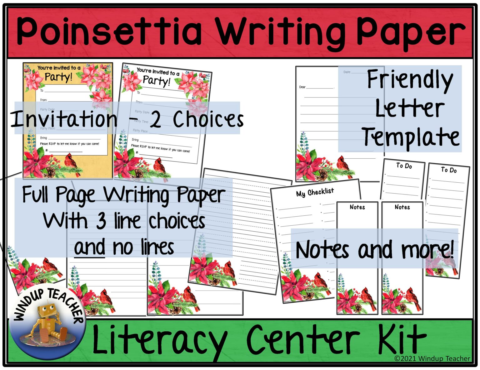 Poinsettia Writing Paper in Color | Made By Teachers