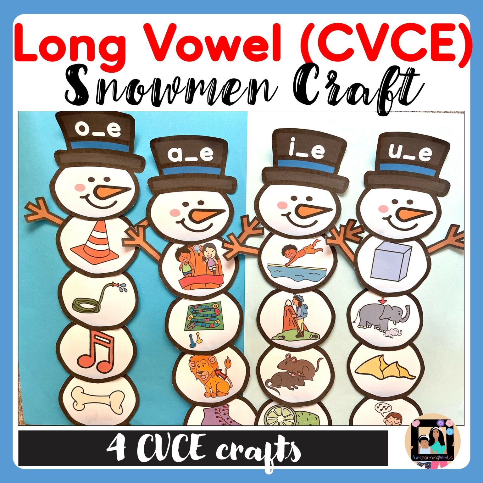 Winter Snowman CVCE activity | Long Vowel Silent E | Made By Teachers