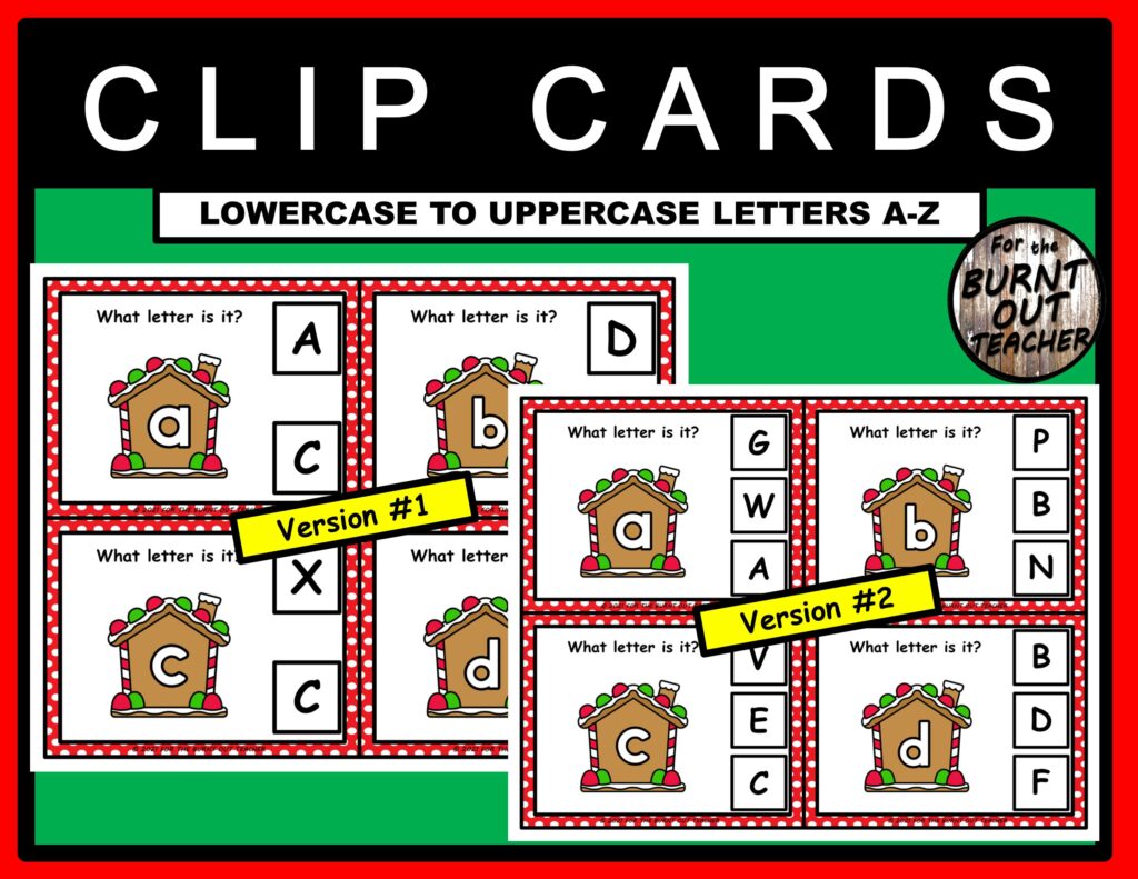 Christmas Gingerbread Clip Cards Letters Alphabet - Made By Teachers