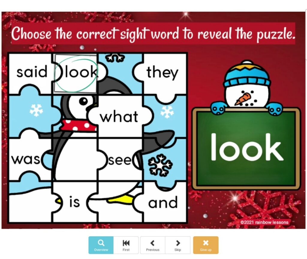 Winter Sight Words | Frys Sight Words Game - Made By Teachers