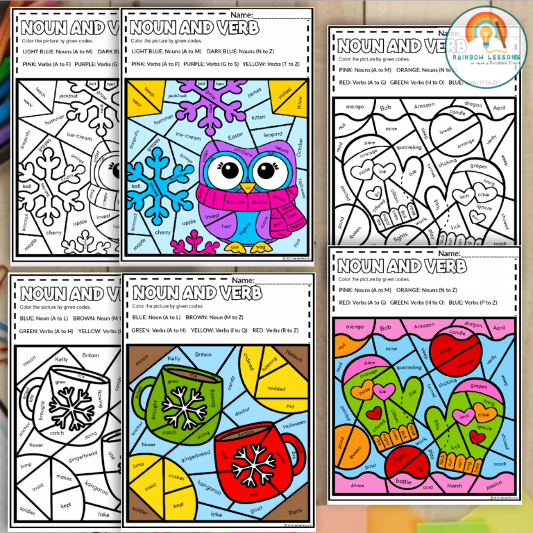Winter Nouns and Verbs Sort | Winter Color By Code | Made By Teachers