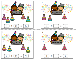 New Year Party Hat Addition Sentences-CutPaste | Made By Teachers