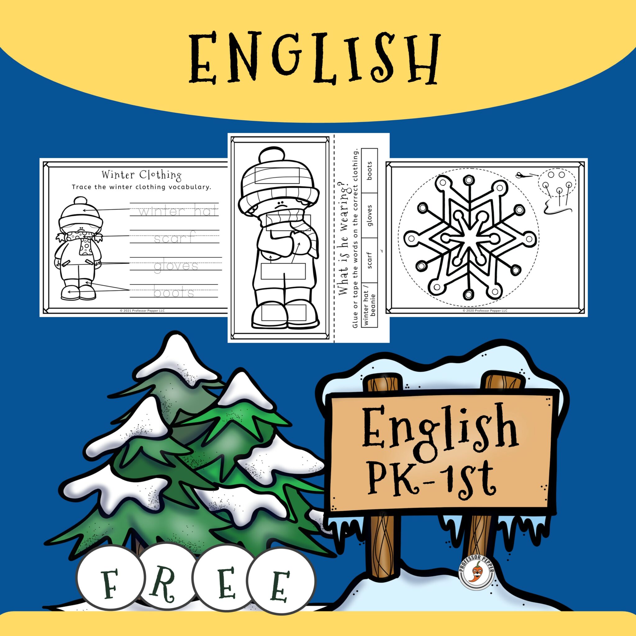 English - PK-1st Grade Winter Sampler Pack - Made By Teachers