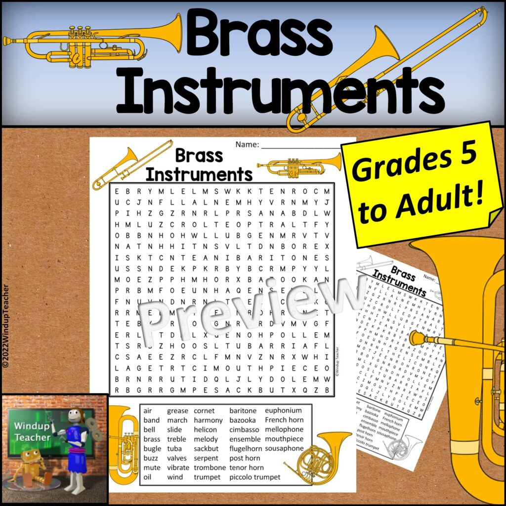 Brass Instruments Word Search HARD - Made By Teachers