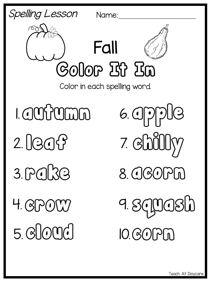 1st Grade Fall Themed Words Supplemental Spelling. - Made By Teachers