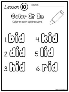 Word Family /id/ Kindergarten Spelling Unit. - Made By Teachers