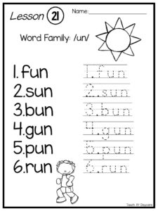 Word Family /un/ Kindergarten Spelling Unit. - Made By Teachers