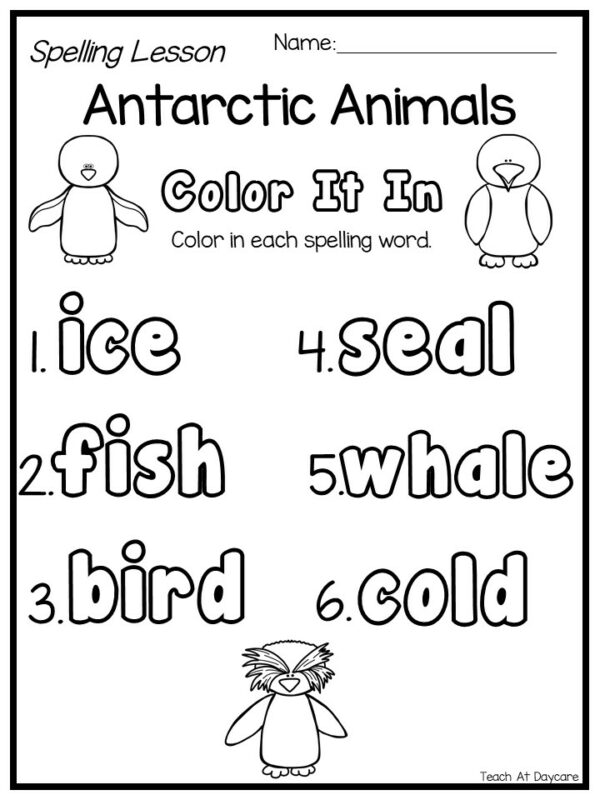 Kindergarten Antarctic Animals Words Spelling Unit - Made By Teachers
