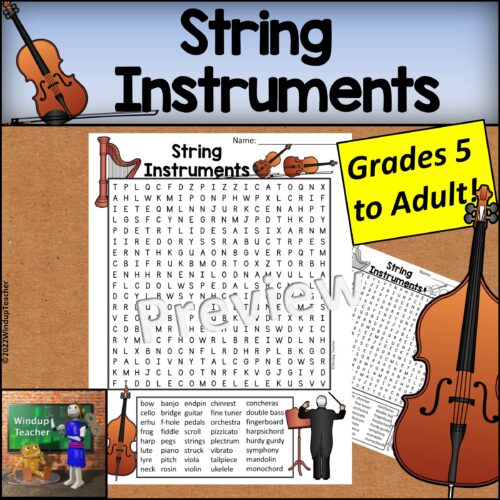 String Instruments Word Search HARD - Made By Teachers