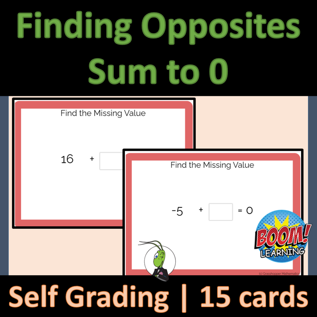 Finding Opposite Sums to 0 BOOM Task Cards | Made By Teachers