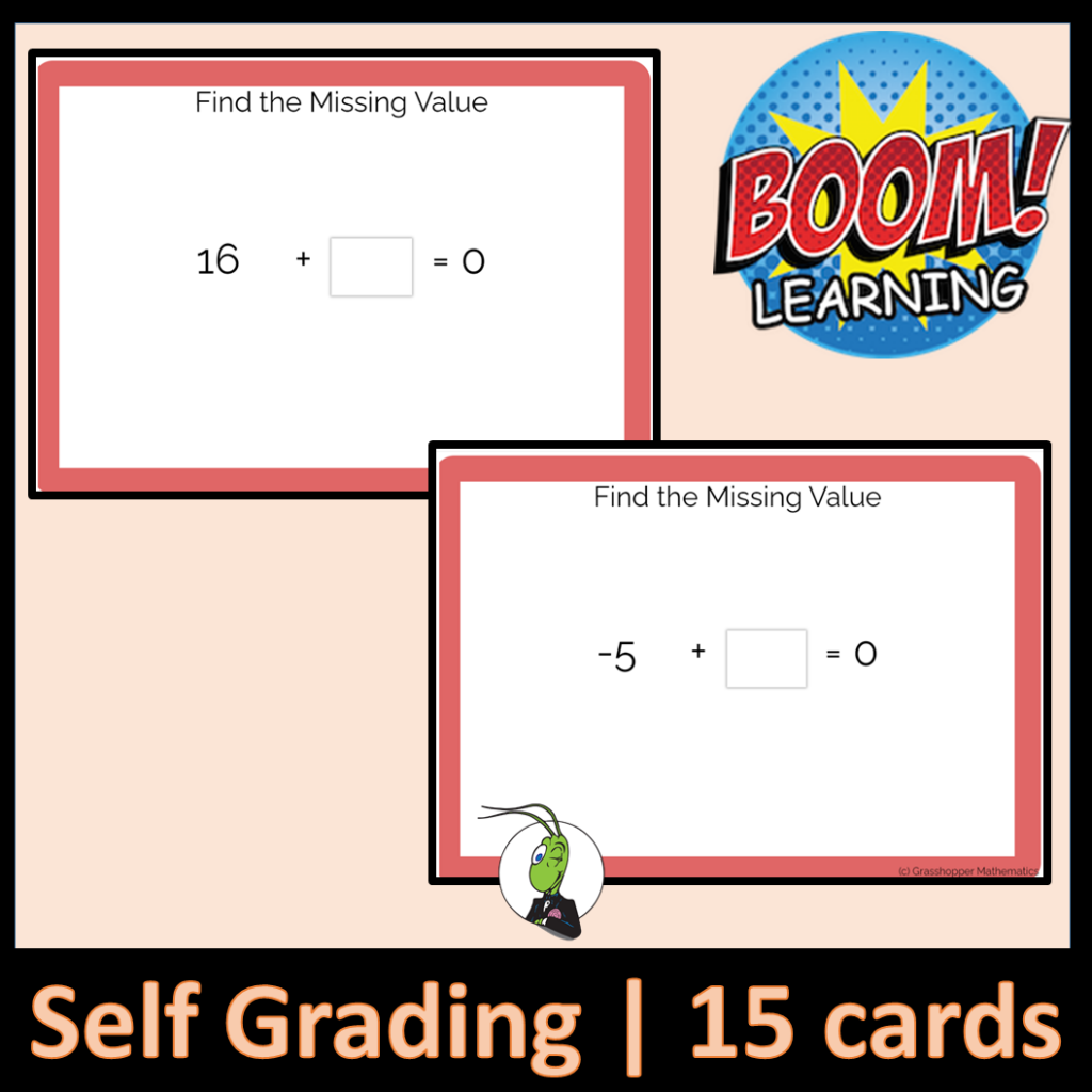 Finding Opposite Sums to 0 BOOM Task Cards | Made By Teachers