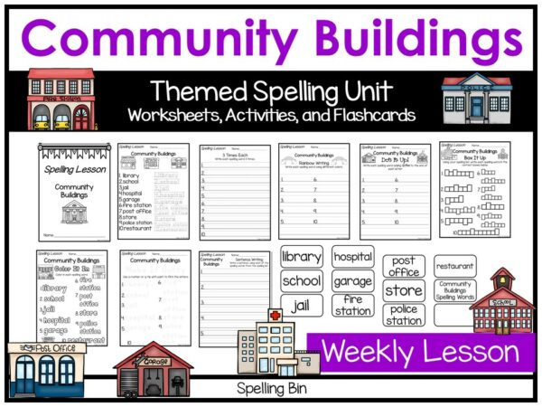 Community Buildings Words Supplement Spelling Unit - Made By Teachers