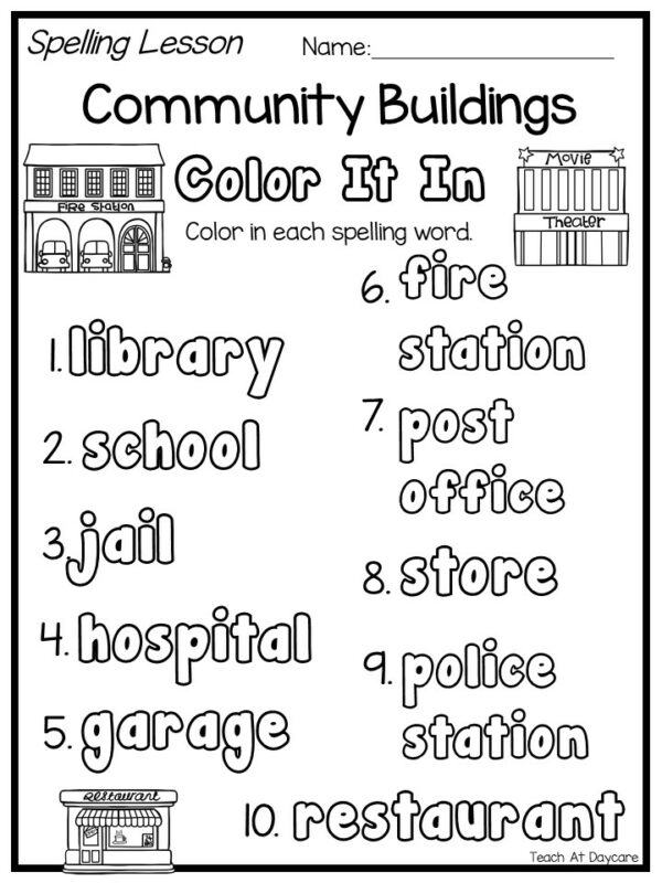 Community Buildings Words Supplement Spelling Unit | Made By Teachers