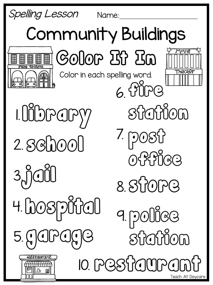 Community Buildings Words Supplement Spelling Unit - Made By Teachers