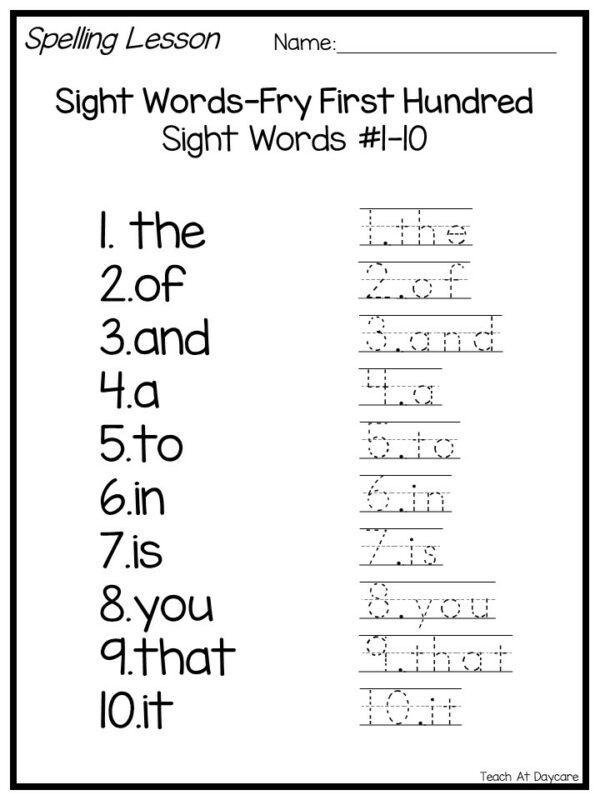 Fry First Hundred Words 1-10 Spelling Unit. - Made By Teachers