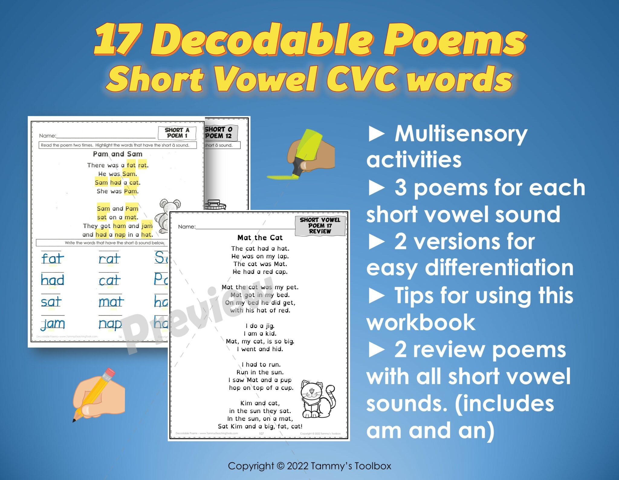 Decodable CVC Poems and Worksheets - Made By Teachers