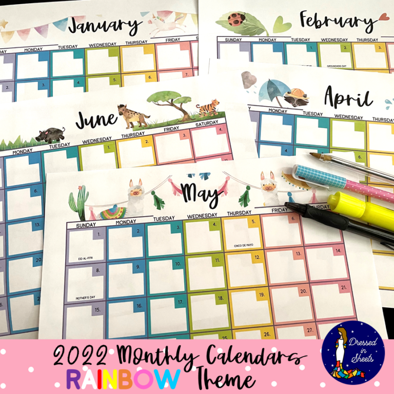 2022 Monthly Calendars Rainbow Theme | Made By Teachers