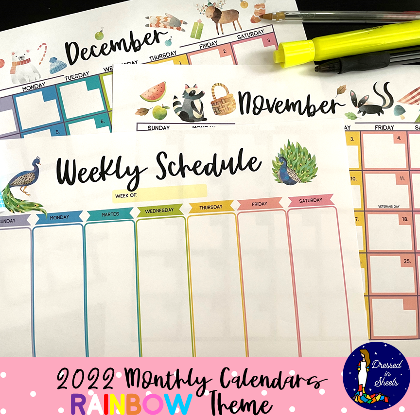 2022 Monthly Calendars Rainbow Theme | Made By Teachers