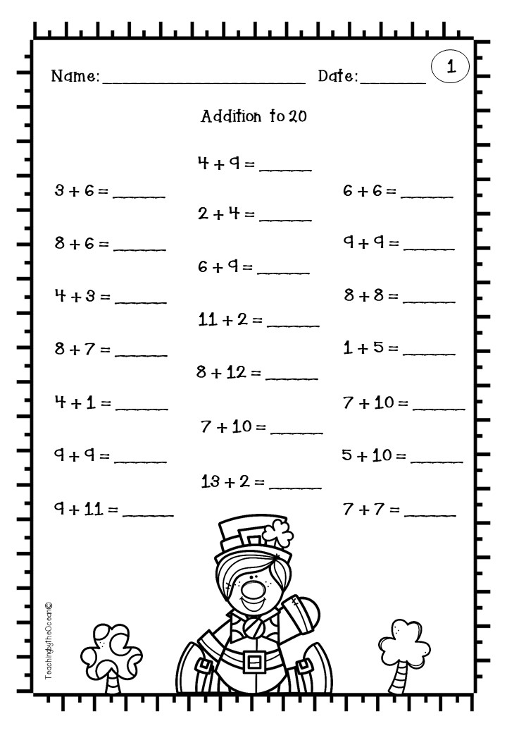 Addition to 20 Worksheets - St. Patrick's Day | Made By Teachers